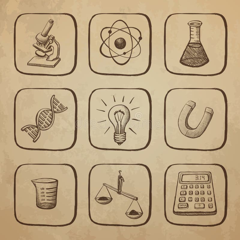 Science Icons Sketch stock vector. Illustration of magnifying - 35643117