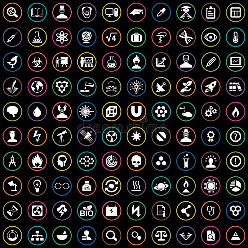 Science 100 Icons Universal Set for Stock Vector - Illustration of ...