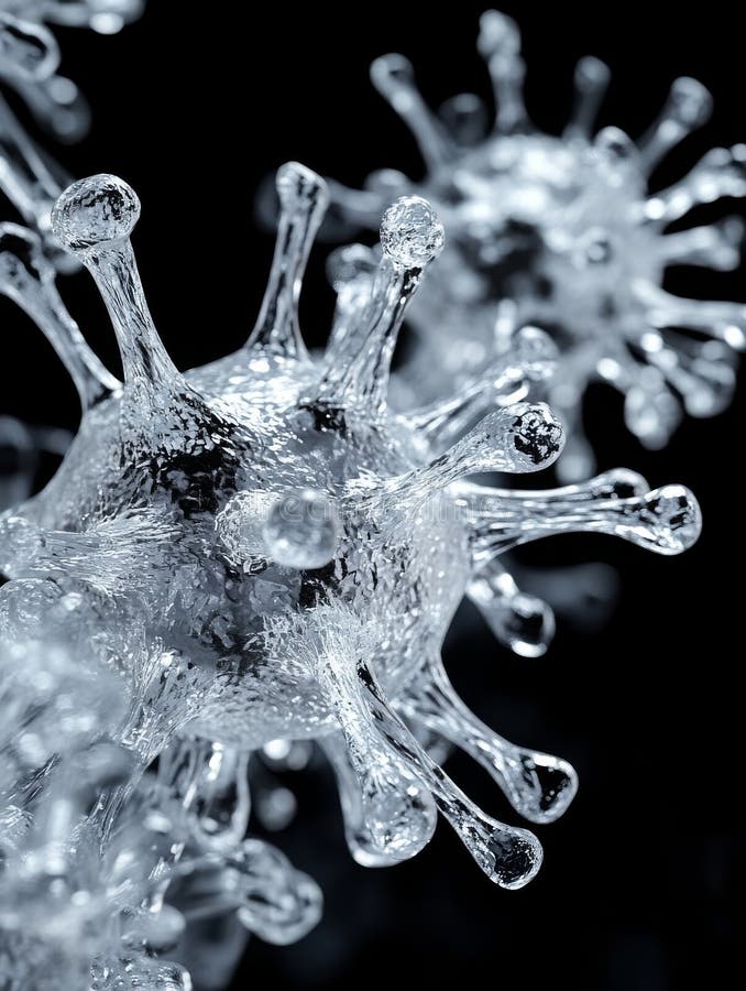 The Science Illustration Depicts a Microscopic Virus on a Dark ...