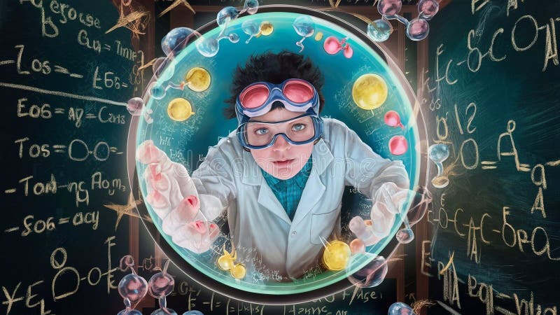 Science. Illustration of a Scientist Surrounded by Chemical Formulas ...