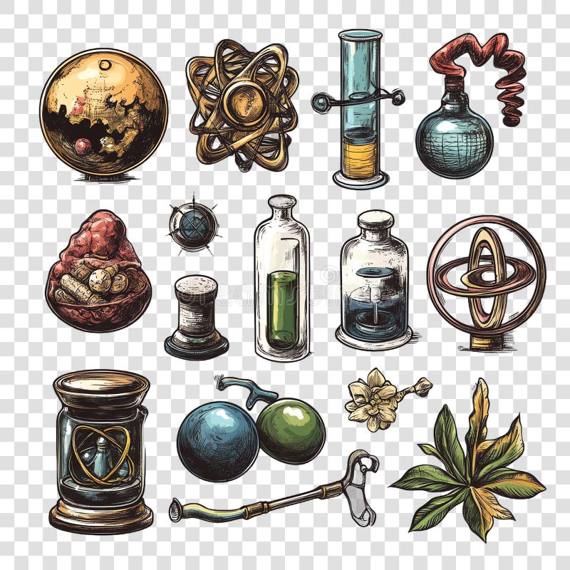 Science items concept set stock image. Illustration of chemist - 341534191