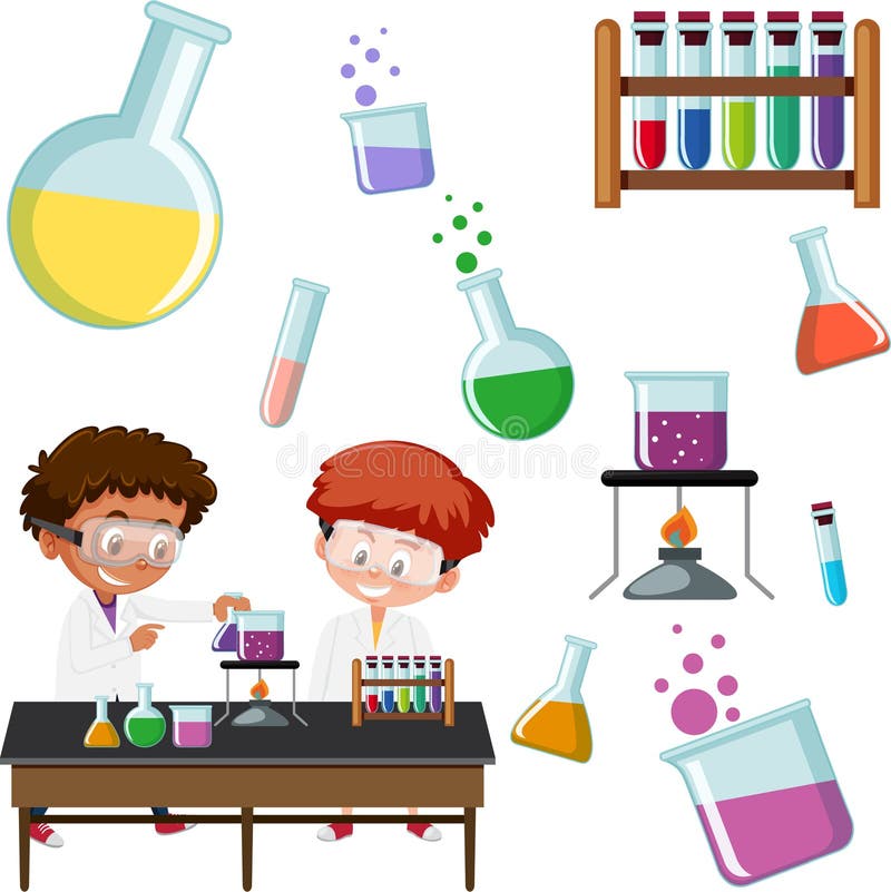 Science Kids with Experiment Tools Stock Vector - Illustration of ...