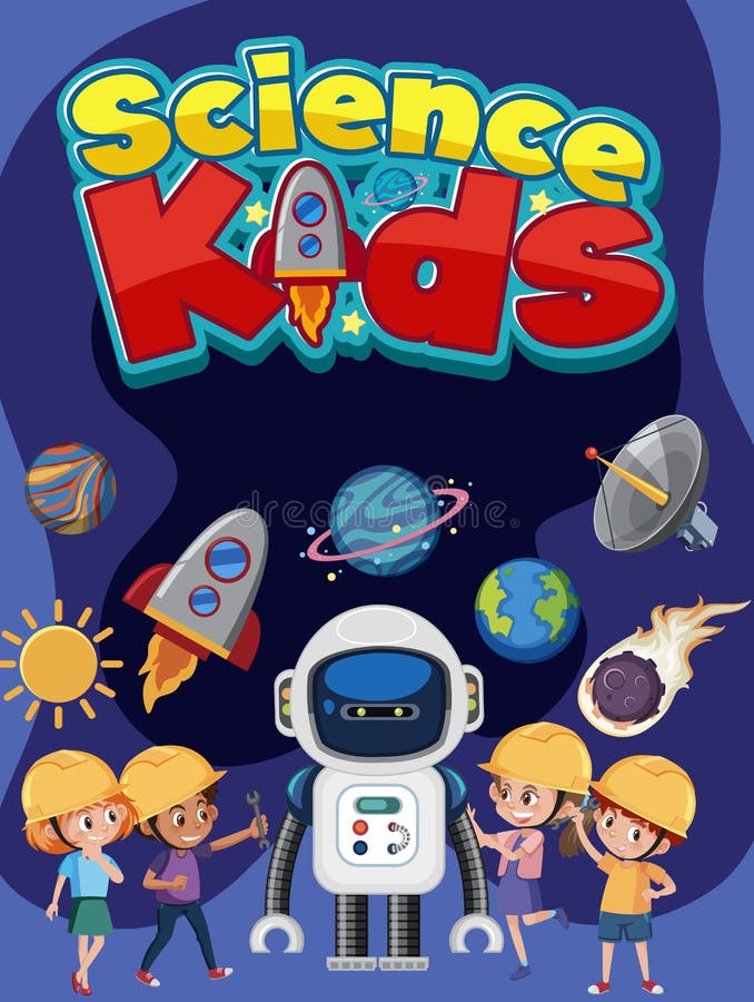 Science Kids Logo and Kids Wearing Engineer Costume with Space Objects ...