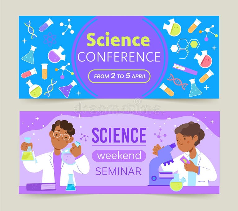 Science Lab Banners in Flat Design Stock Illustration - Illustration of ...