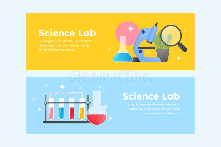 Science Lab Banners in Flat Design Stock Illustration - Illustration of ...