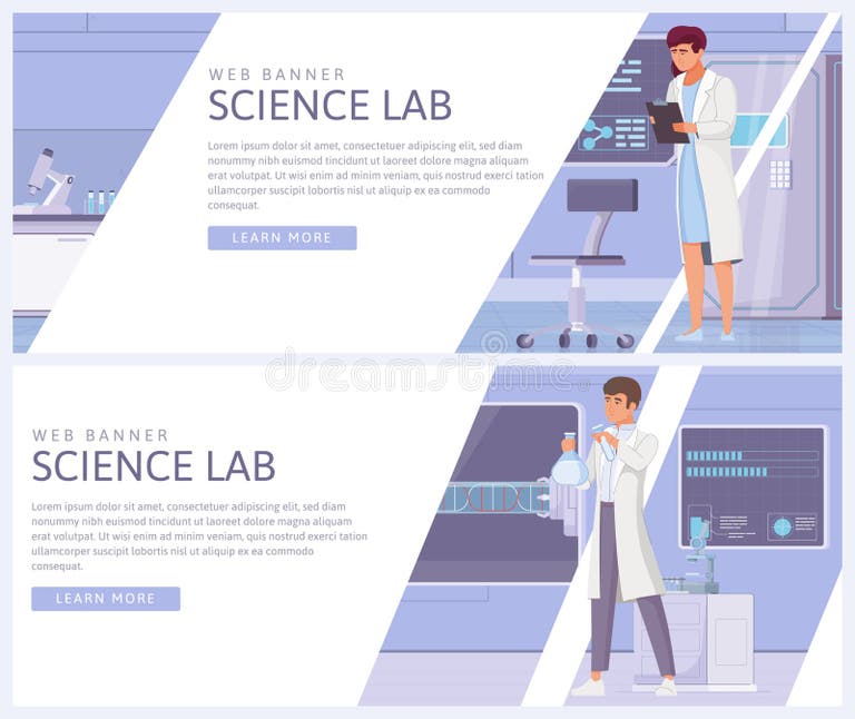 Science Lab Banners in Flat Design Stock Photo - Image of chemical ...