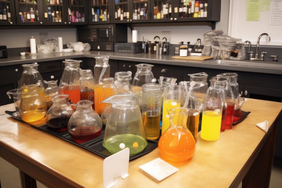 Science Lab with Beakers, Flasks, and Test Tubes for Mixing and ...