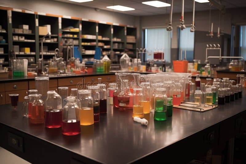 Science Lab with Beakers, Flasks, and Test Tubes for Mixing and ...