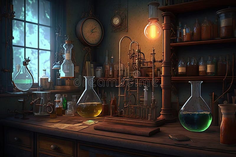 Science Lab, with Beakers, Flasks and Test Tubes in View Stock ...