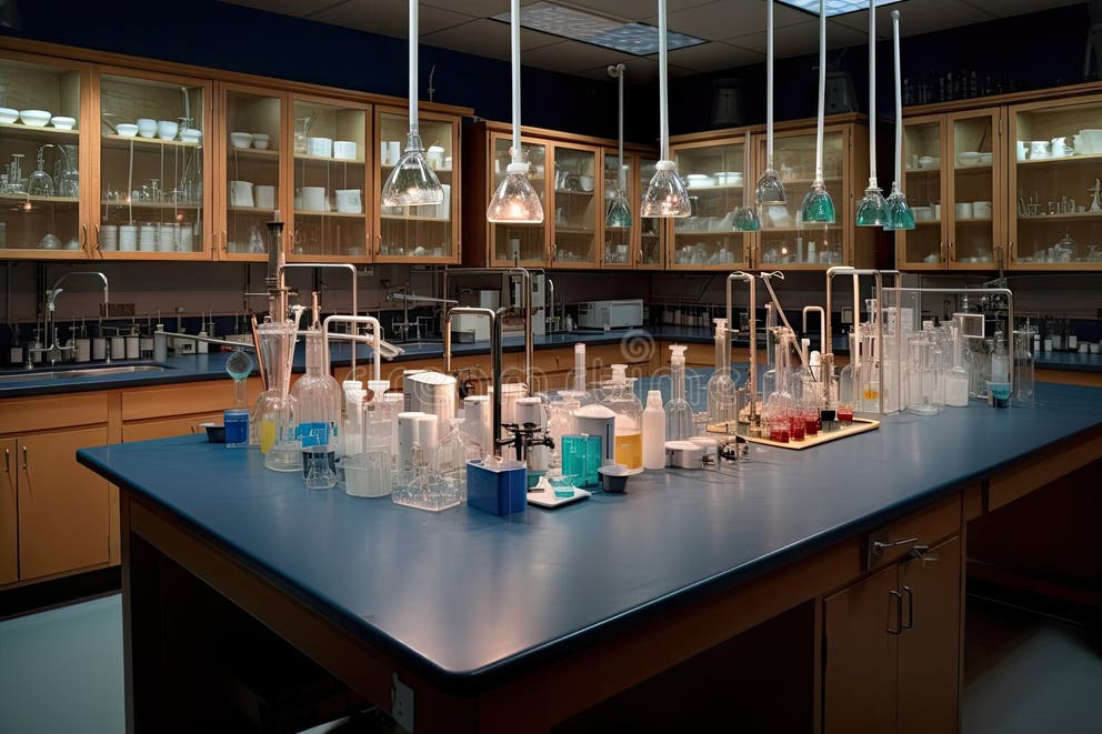 A Science Lab, with Beakers, Flasks, and Test Tubes in View Stock ...