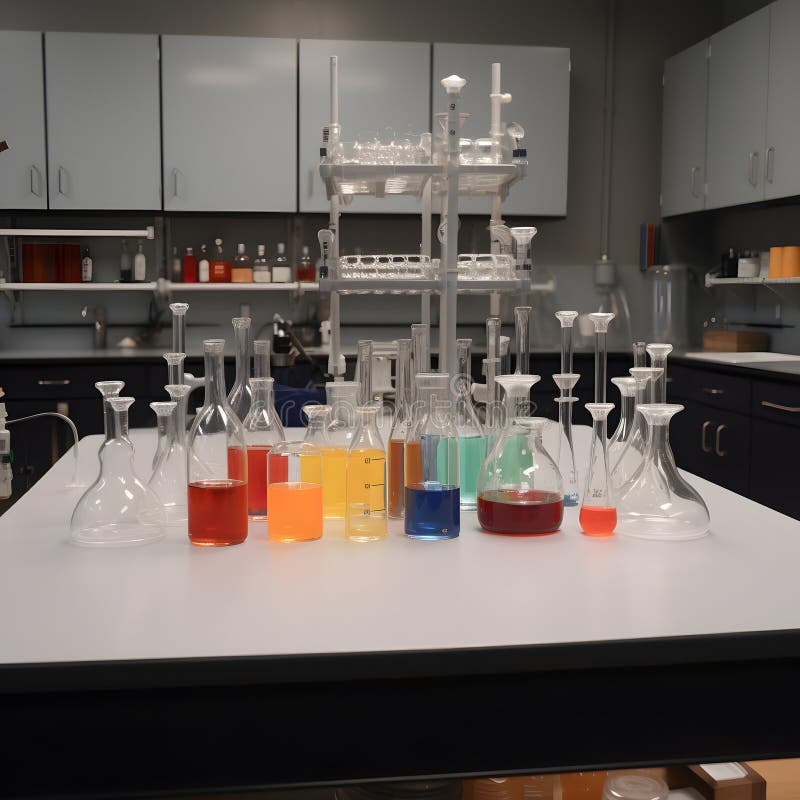 A Science Lab with Beakers and Test Tubes on a Lab Bench One Created ...