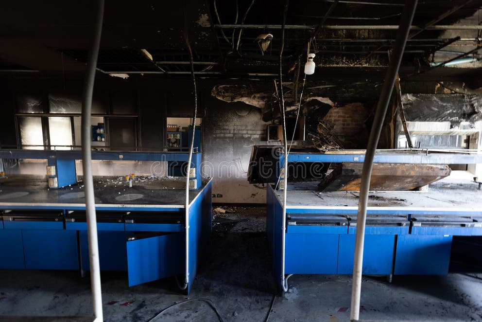Science Lab Caused by Fire. Stock Image - Image of emergency, dirty ...