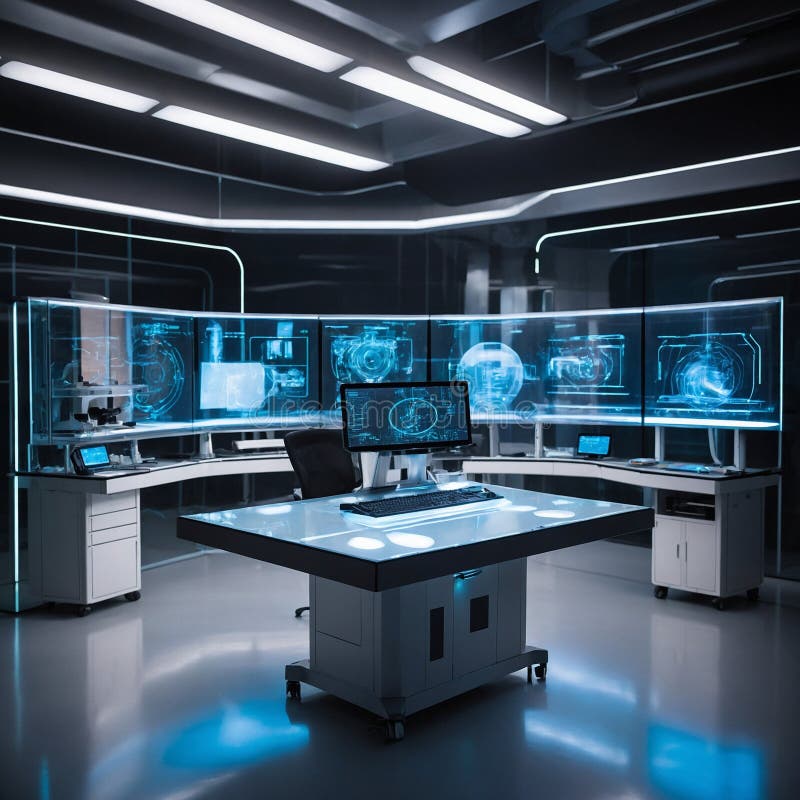 Science Lab with Desk and Computer Stock Illustration - Illustration of ...