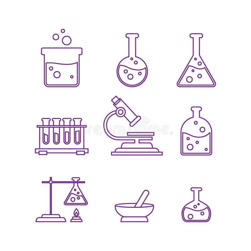 Science Lab Elements Collection Line Vector Stock Vector - Illustration ...