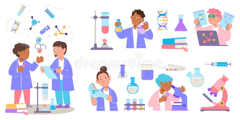 Science Lab Elements in Flat Design Stock Illustration - Illustration ...