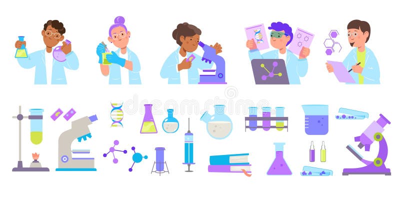 Science Lab Elements in Flat Design Stock Illustration - Illustration ...