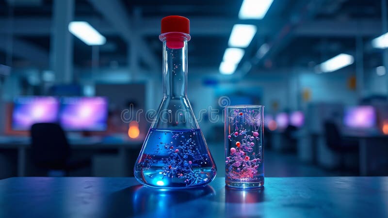 Science Lab Erlenmeyer Flask Beaker Blue Liquid Good Resolution Stock ...