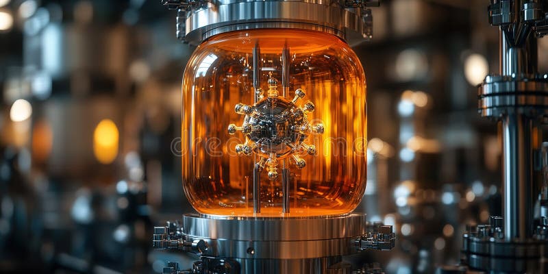 Science Lab Experiment Showcasing an Orange Glass Containment Vessel ...