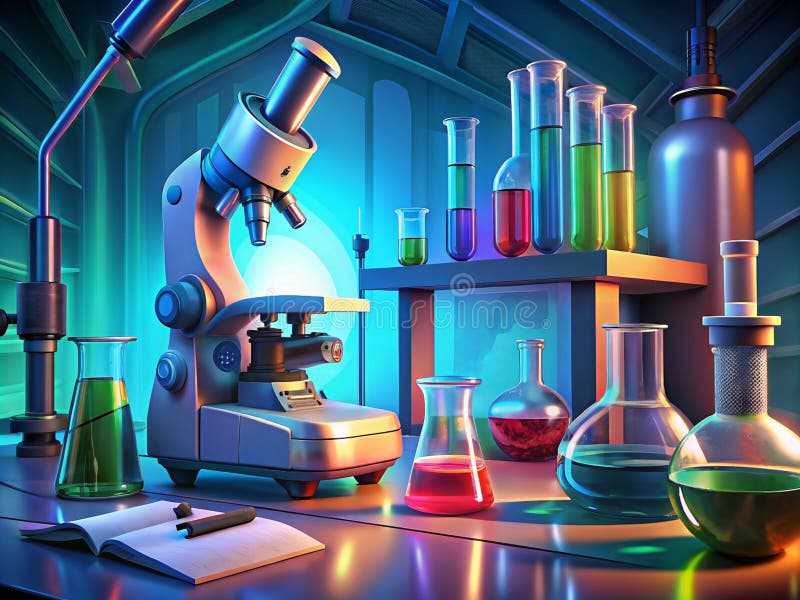 Science Lab with Microscope and Test Tubes Stock Vector - Illustration ...