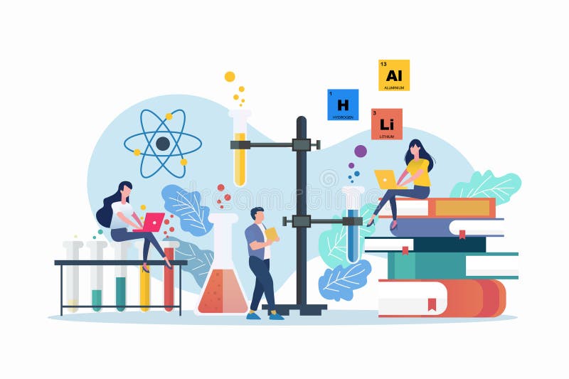 Science Lab and School Class. Chemistry Scene with Miniature People Stock Vector - Illustration ...