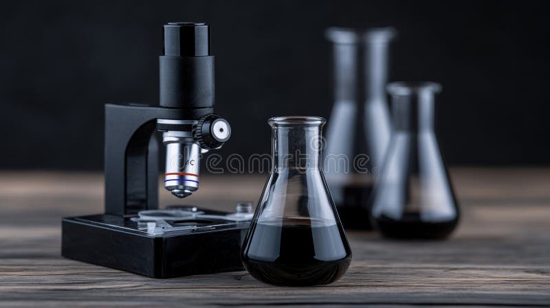 Science Lab Setup, Lab Equipment Like Microscope and Flasks on a Wooden ...
