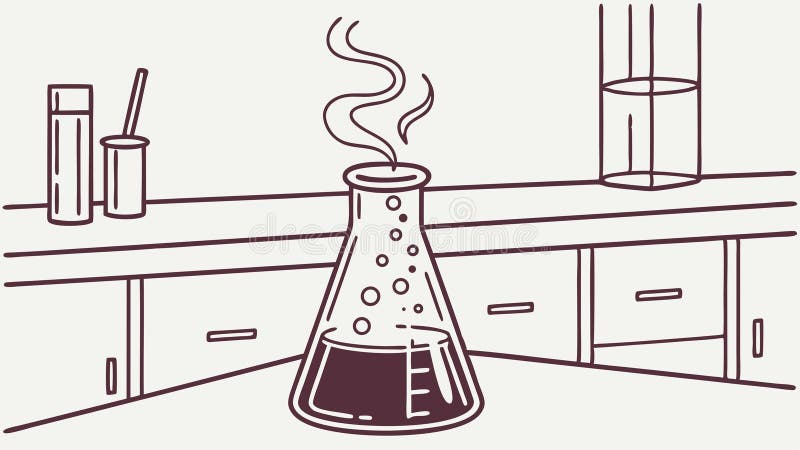 A Science Lab Setup with a Flask of Dark Liquid and Test Tubes, Vector ...