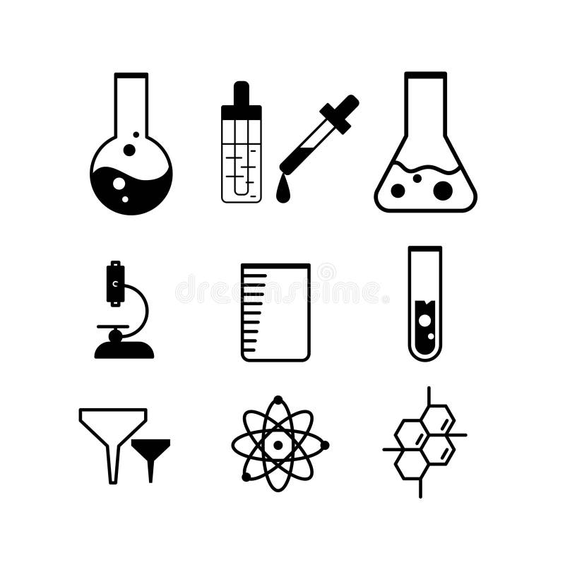 Science Laboratory Chemistry Icon Set Vector Illustrations Black and ...