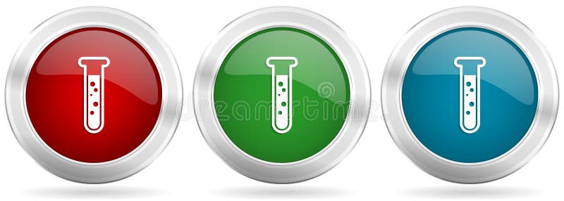 Science, Laboratory, Chemistry Vector Icon Set. Red, Blue and Green ...