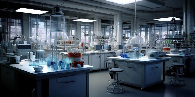 Science Laboratory, Complete with a Countertop Covered in a Variety of ...