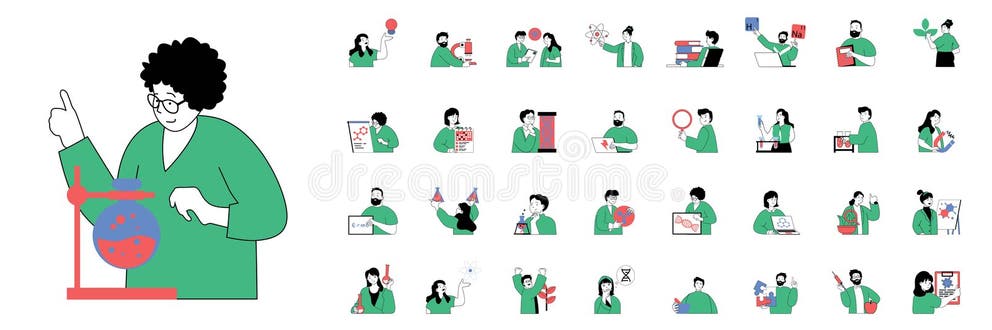 Science Laboratory Concept with Character Situations Mega Set in Flat ...