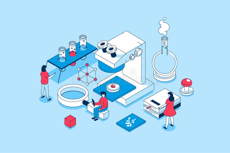 Science Laboratory Concept in 3d Isometric Design. People Researching ...
