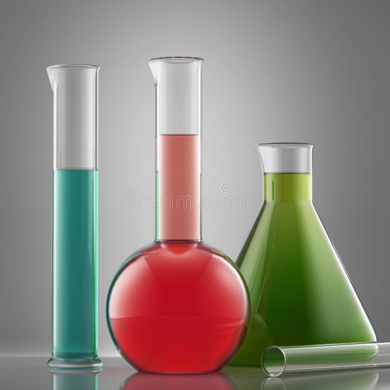Science Laboratory Glass Equipment with Liquid. Flasks with Colo Stock ...