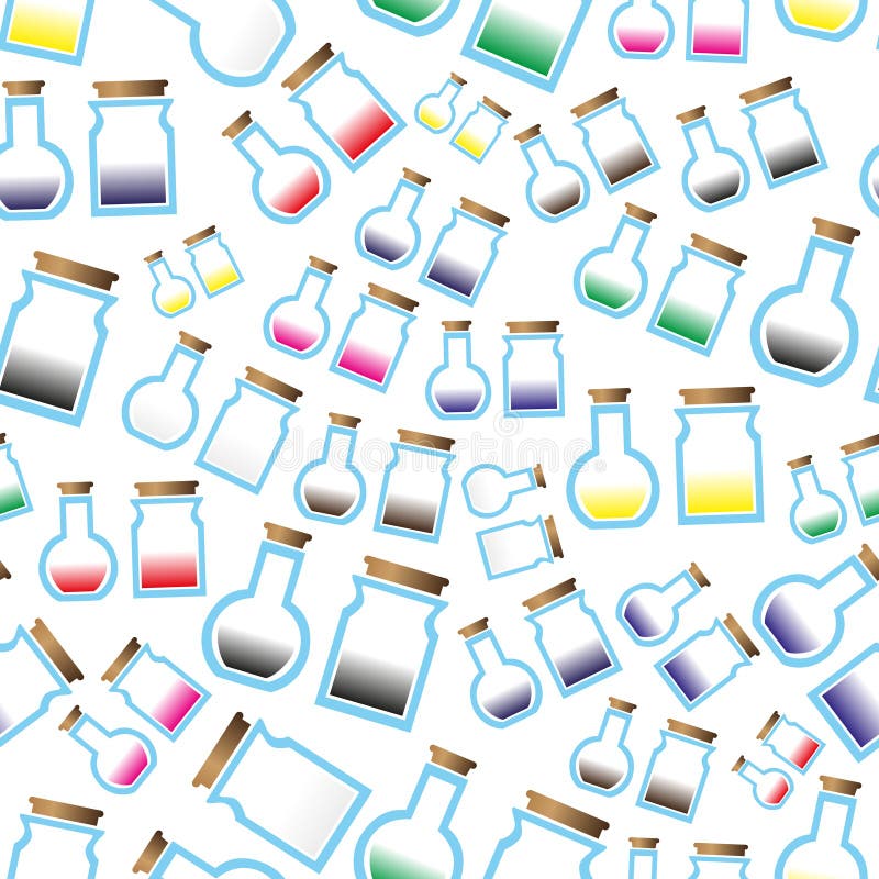 Science Laboratory Glass Flask with Various Color Liquid Icons Seamless ...