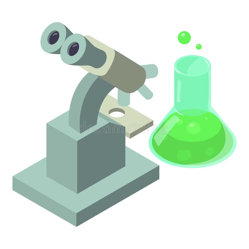Science Laboratory Icon Isometric Vector. Microscope and Glass Flask ...