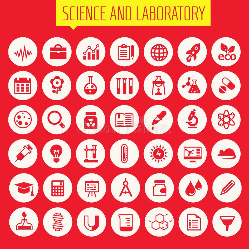 Science and Laboratory Icon Set Stock Vector - Illustration of atom, biology: 97454317