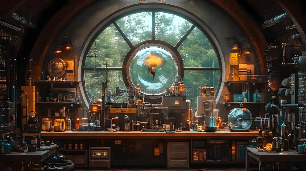 Science Laboratory with Large Window Illustration Stock Illustration ...