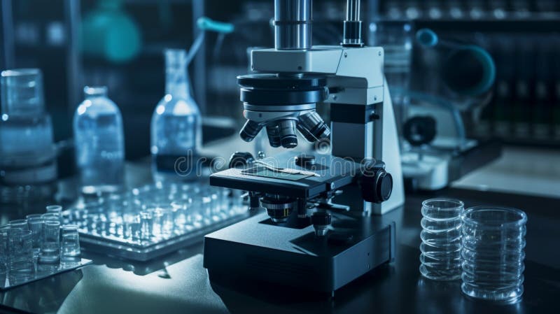 Science Laboratory Research and Development Concept. Microscope with ...