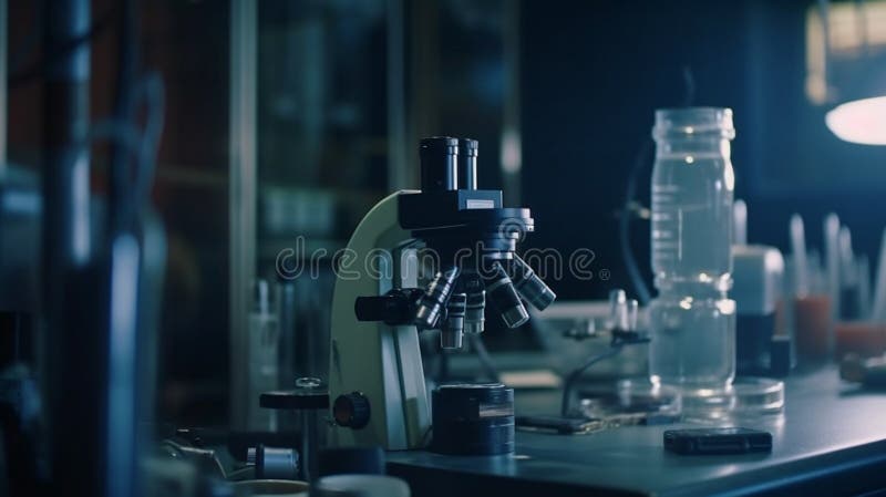 Science Laboratory Research and Development Concept. Microscope with ...