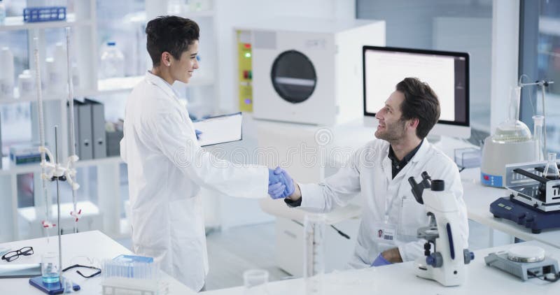 Science Laboratory, Microscope and Team Talking, Cooperation and Study ...