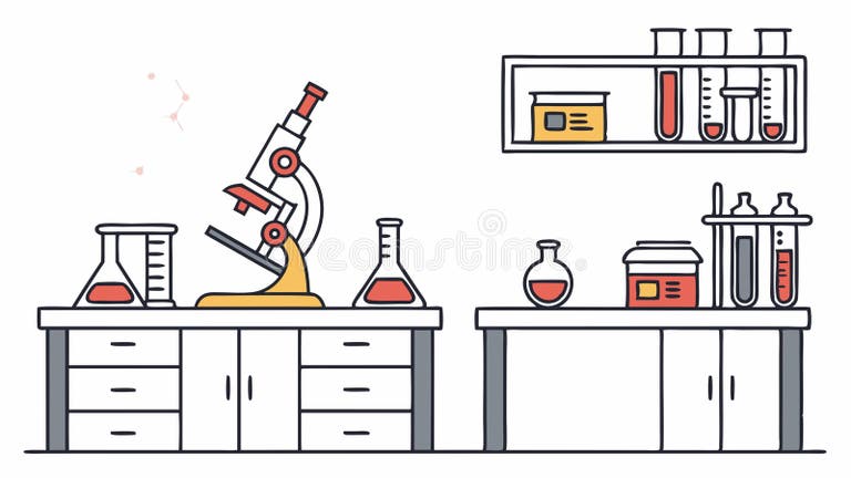 Science Laboratory Setup Illustration, Beakers, Microscope, Research ...