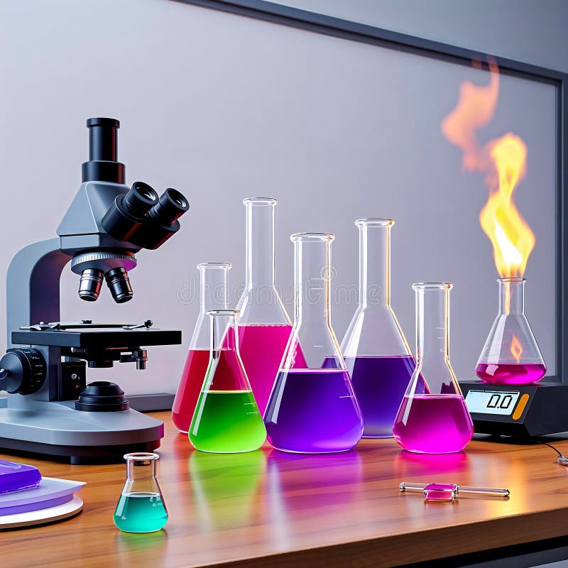 Science Laboratory Setup with Neatly Arranged Equipment on Wooden Table ...