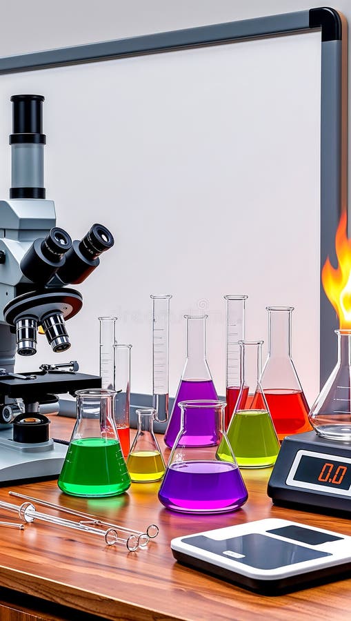 Science Laboratory Setup with Neatly Arranged Equipment on Wooden Table ...