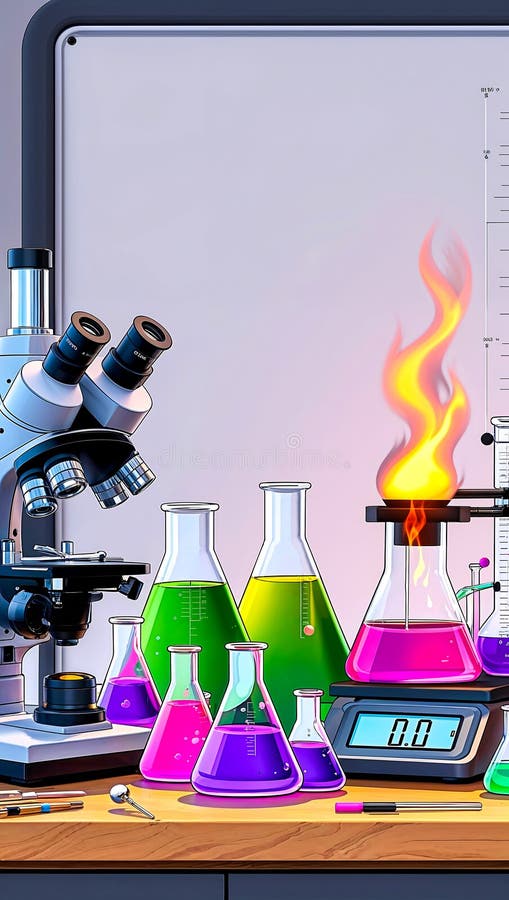 Science Laboratory Setup with Neatly Arranged Equipment on Wooden Table ...