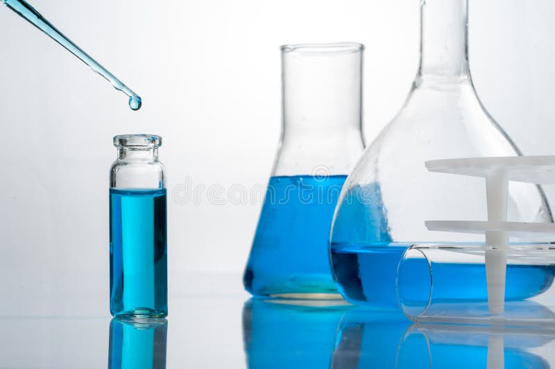 Science Laboratory Test Tubes, Equipment Filled with Blue Liquid Stock ...