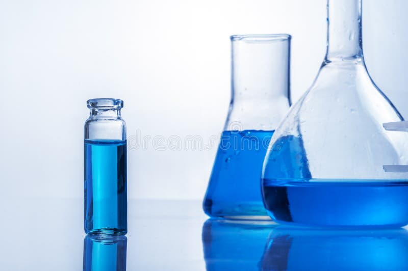 Science Laboratory Test Tubes, Equipment Filled with Blue Liquid Stock ...