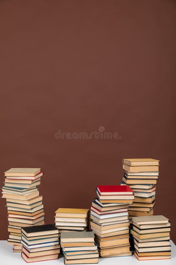 Science Learning Library Stack of Books on Brown Background Stock Image ...