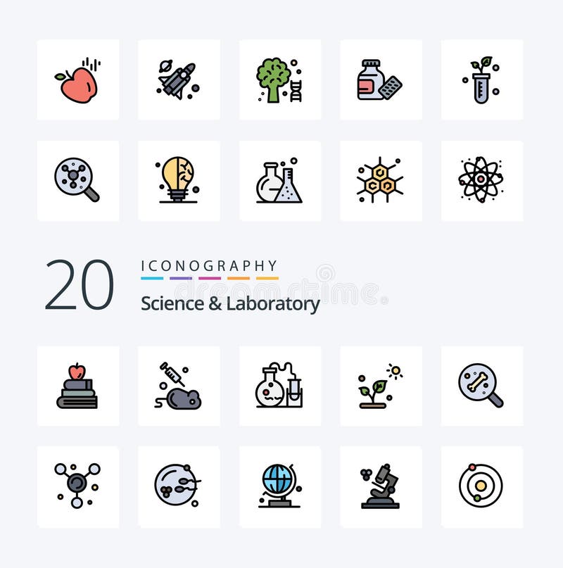 20 Science Line Filled Color Icon Pack Like Tree Dna Apple Knowledge ...