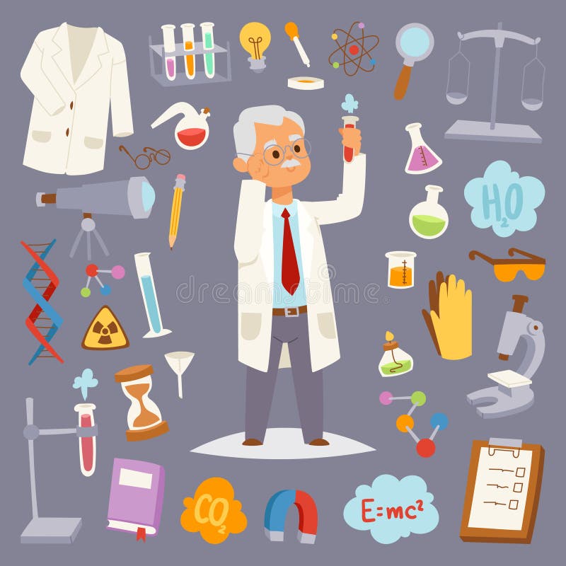 Science Man Character Professor Lab Icons Vector Illustration. Stock ...