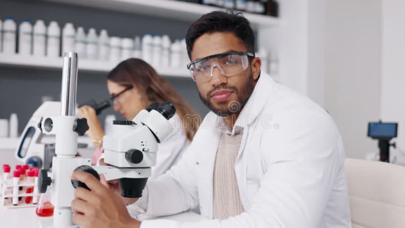 Science, Man and Face of Scientist with Microscope in Laboratory for ...