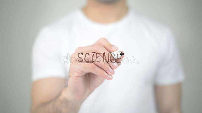 Science, Man Writing on Transparent Screen Stock Image - Image of ...